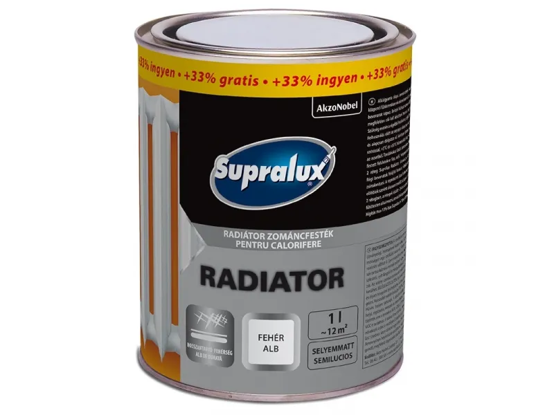SUPRALUX RADIATOR - zománcfesték - fehér (selyemmatt) 1L